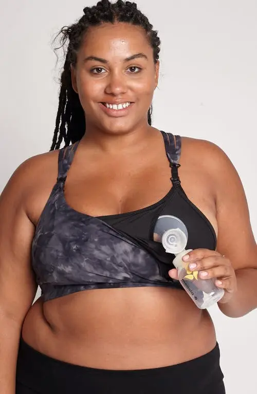 SWEAT & MILK Chloe 4 Running Nursing And Pumping Sports Bra - Black Cloud