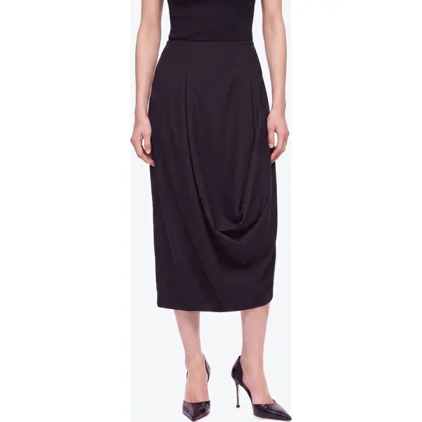 NOCTURNE Draped Pleat Detail Midi Skirt - Black