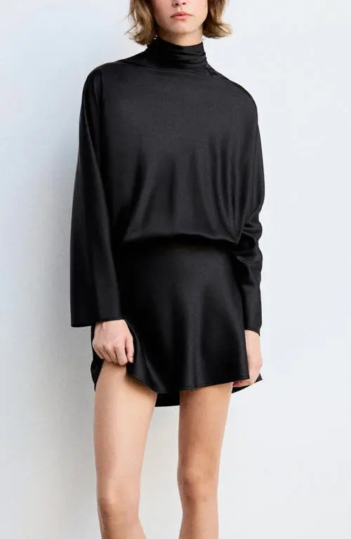 Mango Mock Neck Long Sleeve Minidress - Black