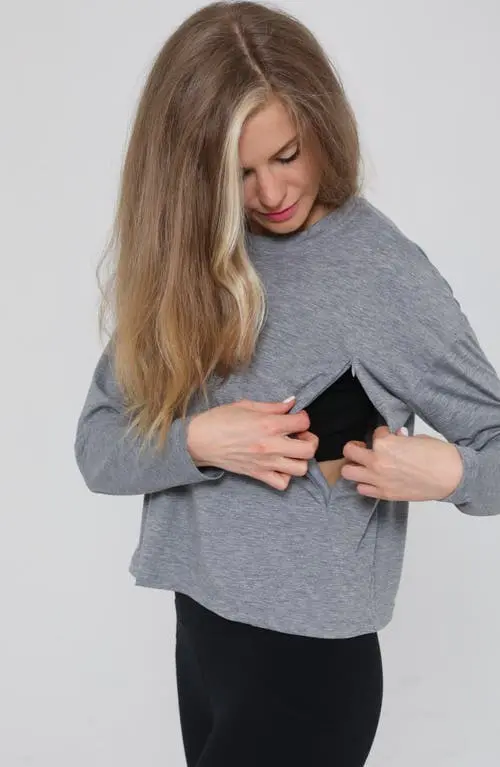 SWEAT & MILK Abigail Long Sleeve Nursing Pullover - Heather Gray