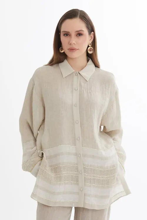 GIZIA Trim Detail Linen Shirt