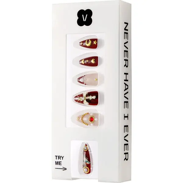 NEVER HAVE I EVER Burgundy Cherub French Tip Press On - Red