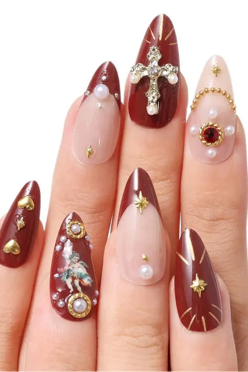 NEVER HAVE I EVER Burgundy Cherub French Tip Press On