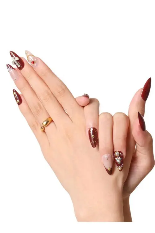NEVER HAVE I EVER Burgundy Cherub French Tip Press On