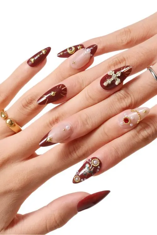 NEVER HAVE I EVER Burgundy Cherub French Tip Press On