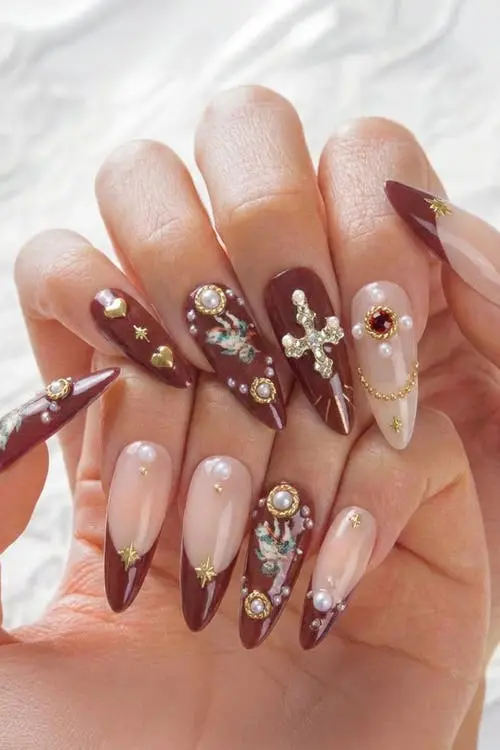 NEVER HAVE I EVER Burgundy Cherub French Tip Press On
