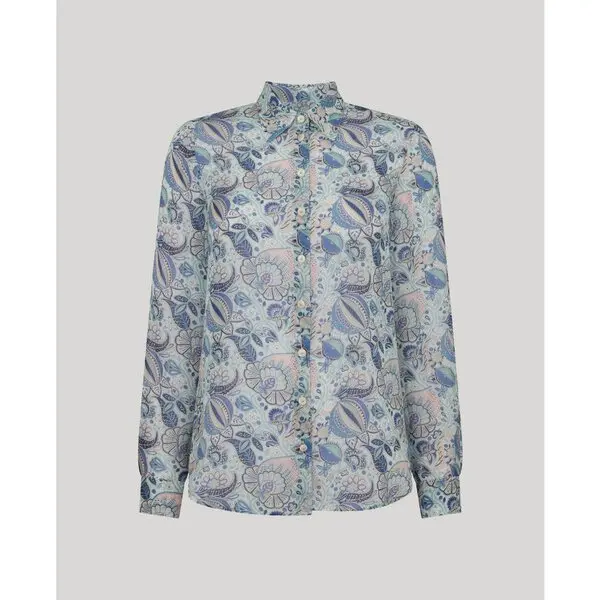 REALLY WILD CLOTHING Sophia Liberty Silk Classic Shirt - Soft Blue Multi