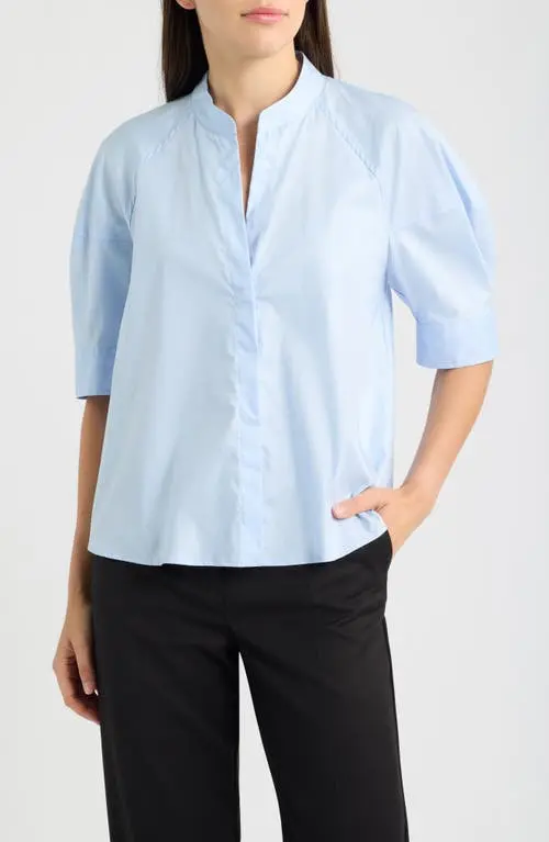 EMME Genniaio Stand Collar Puff Sleeve Top - Sky-blue