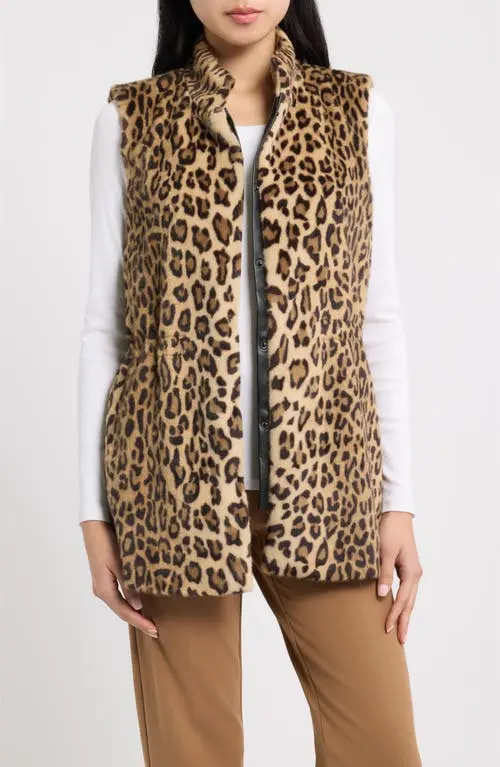 Anne Klein Leopard Print Faux Fur Vest - Vicuna Multi