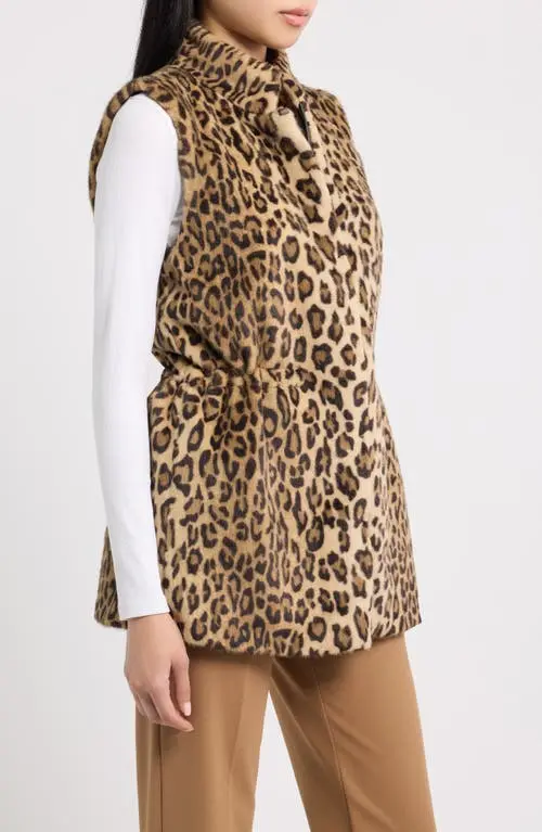 Anne Klein Leopard Print Faux Fur Vest