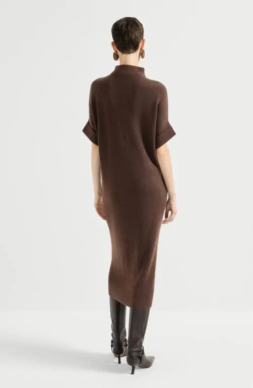 Brunello Cucinelli Cashmere Rib Knit Mock Neck Dress