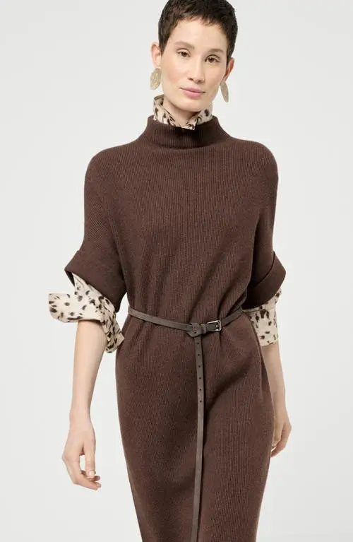 Brunello Cucinelli Cashmere Rib Knit Mock Neck Dress