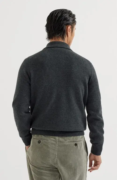 Brunello Cucinelli Cashmere Shirt-style Cardigan With Chest Pockets - Stone Grey