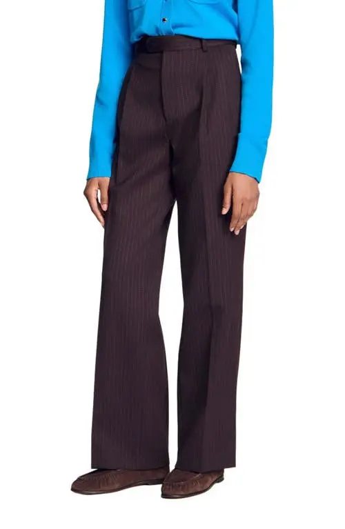 Sandro Striped Straight-leg Trousers - Marron/bleu