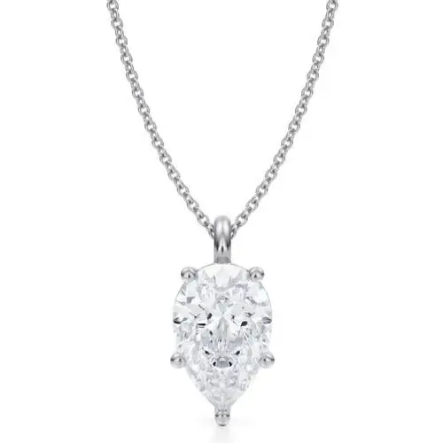 ALLUREZ Pear Solitaire Lab Diamond Pendant Necklace In 14k 3.00ct - White Gold