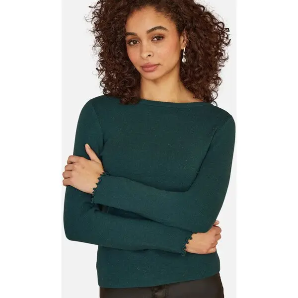YUMI Sparkle Long Sleeve Boatneck Knit Jumper - Green