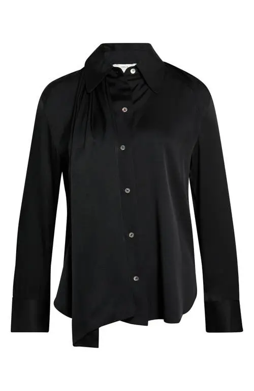 Vince Scarf Detail Silk Blend Button-up Shirt - Black