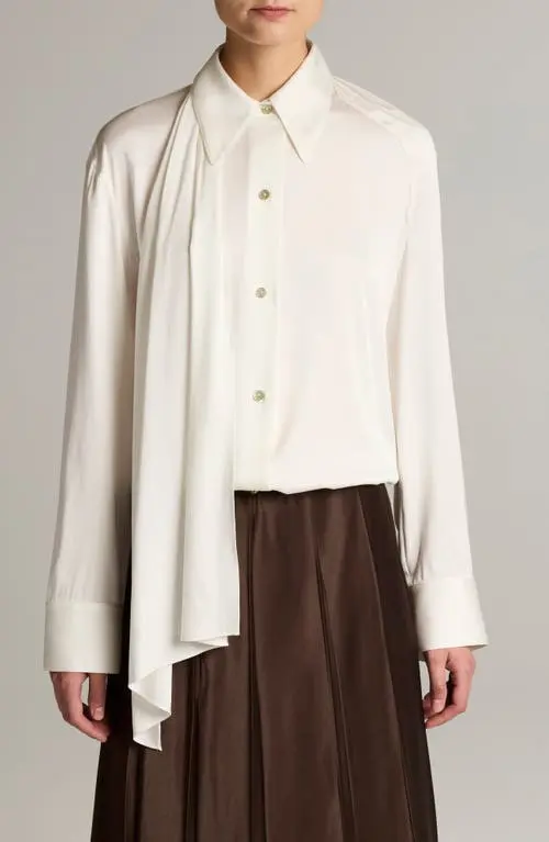 Vince Silk Blend Scarf Detail Button-up Shirt - Off White