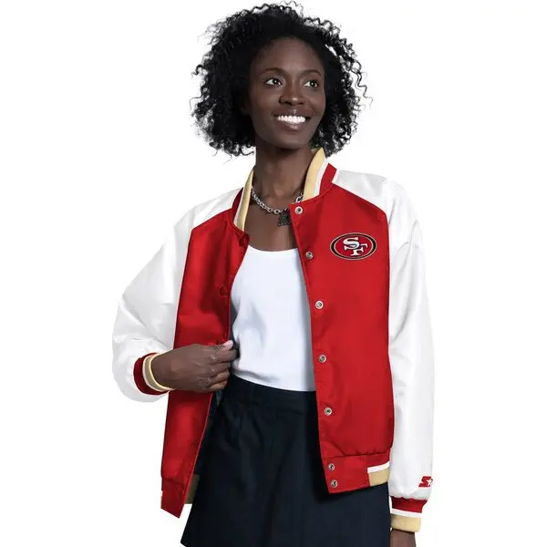 STARTER White San Francisco 49ers Raglan Blitz Full-snap Varsity Jacket