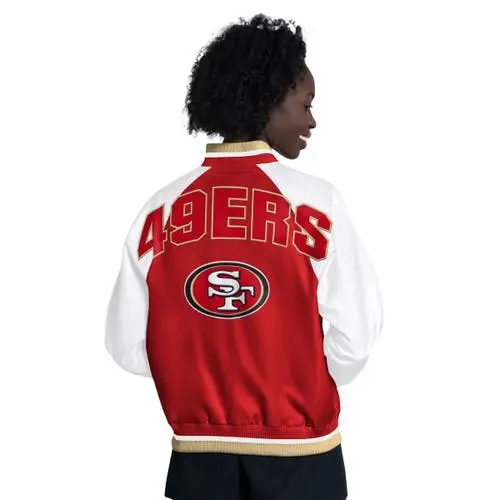 STARTER White San Francisco 49ers Raglan Blitz Full-snap Varsity Jacket