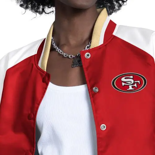 STARTER White San Francisco 49ers Raglan Blitz Full-snap Varsity Jacket