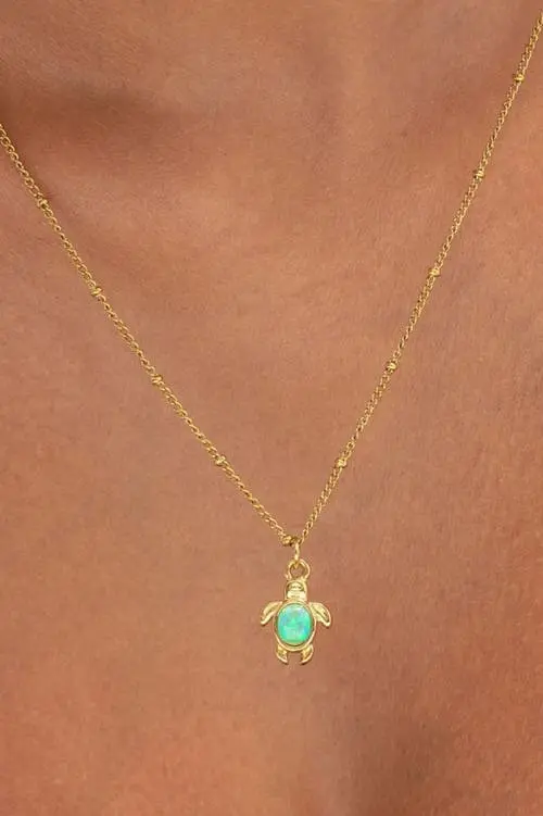 ATOLEA Opal Turtle Necklace - Gold