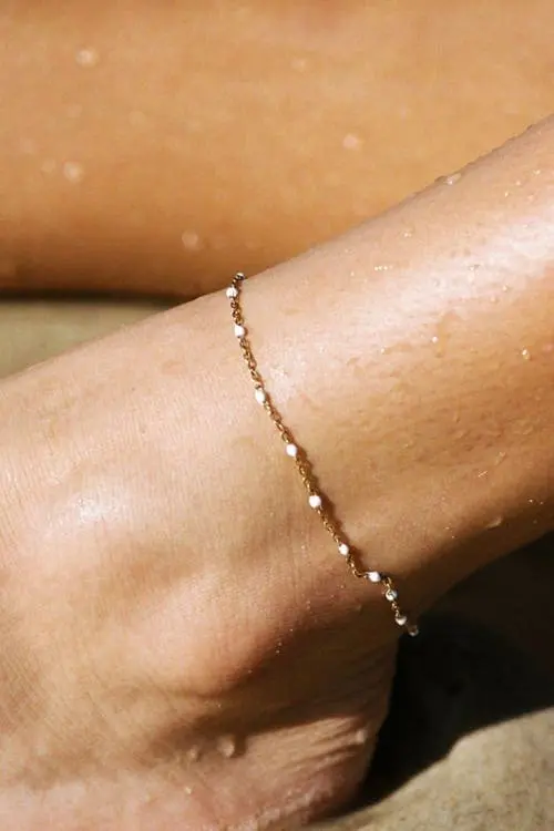 ATOLEA White Beaded Anklet - Gold