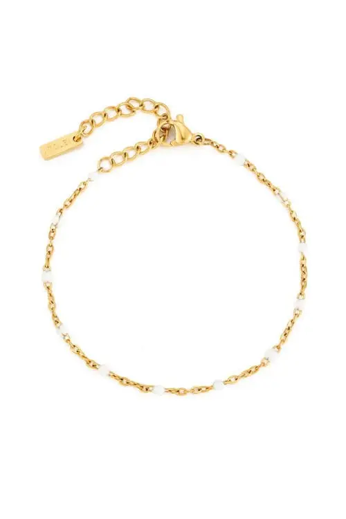 ATOLEA White Beaded Anklet - Gold