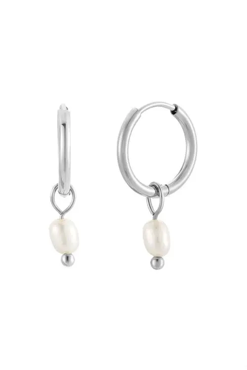 ATOLEA Pearl Huggie Hoops Earrings - Silver