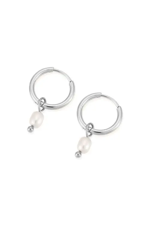 ATOLEA Pearl Huggie Hoops Earrings - Silver