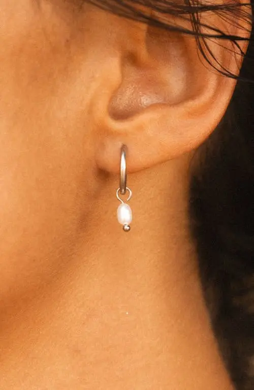 ATOLEA Pearl Huggie Hoops Earrings - Silver