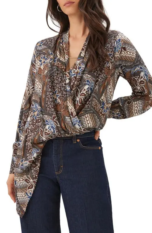 Karen Kane Double Layer Wrap Top - Brown Print