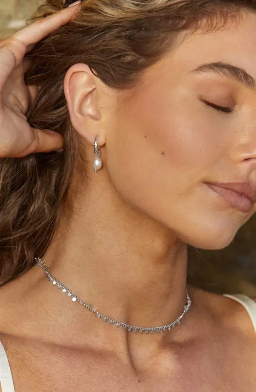 ATOLEA Hammered Pearl Hoop Earrings - Silver