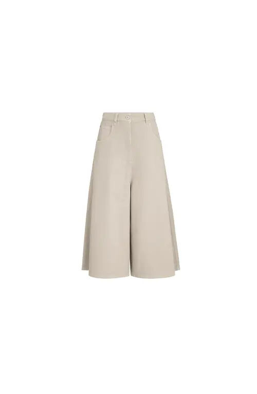 Brunello Cucinelli Dyed Denim Wide Cropped Trousers With Monili