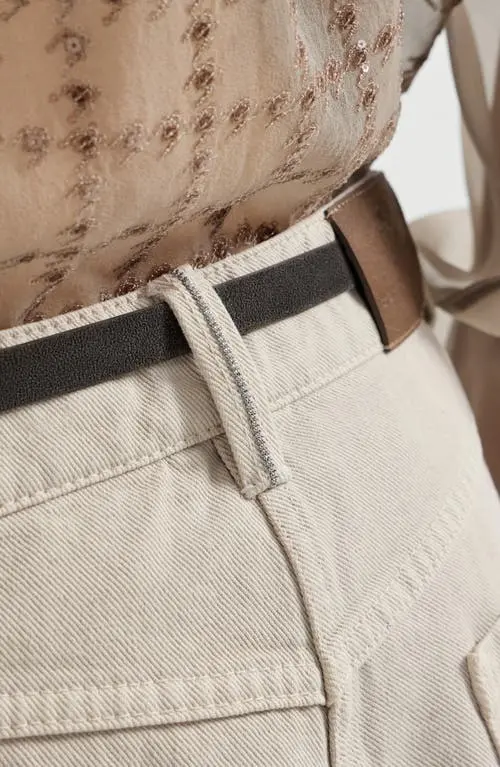 Brunello Cucinelli Dyed Denim Wide Cropped Trousers With Monili