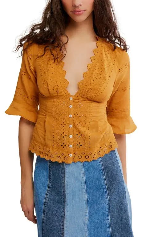 Free People Salone Eyelet Top - Bronzer
