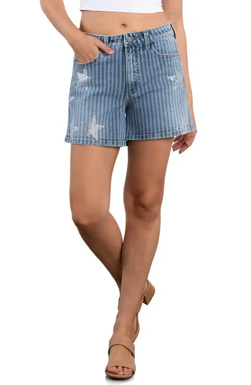 HINT OF BLU Star Striped Denim Shorts