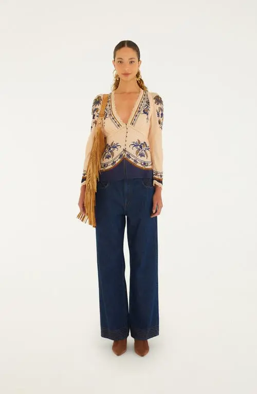 Farm Rio Liz Lace Trim Print Top