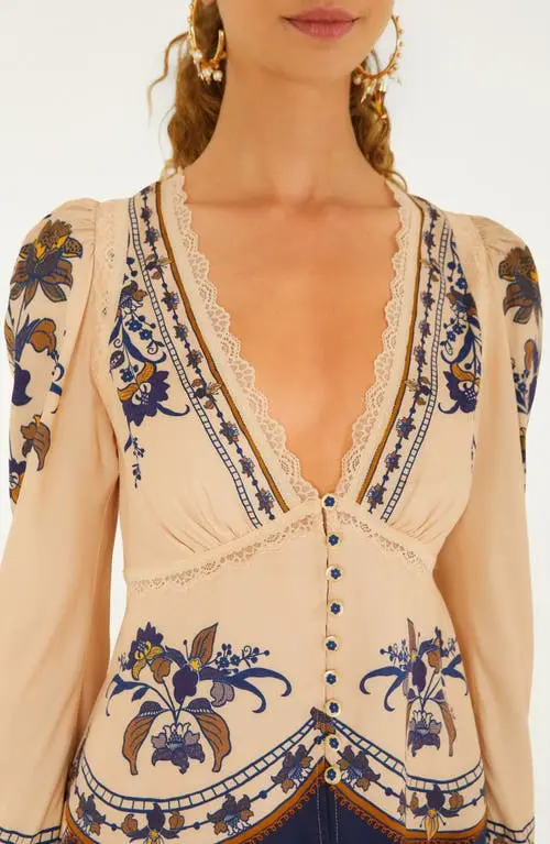 Farm Rio Liz Lace Trim Print Top