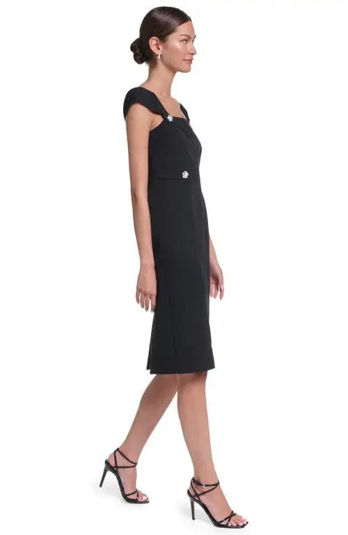 Halston Cap Sleeve Crepe Midi Dress - Black