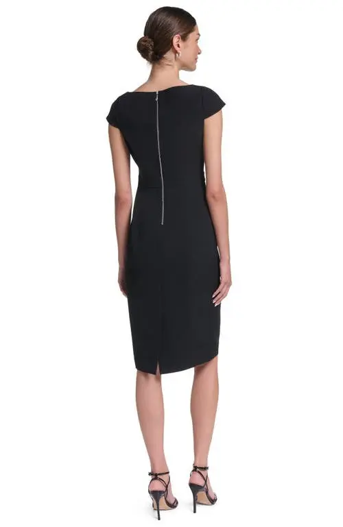 Halston Cap Sleeve Square Neck Midi Dress - Black