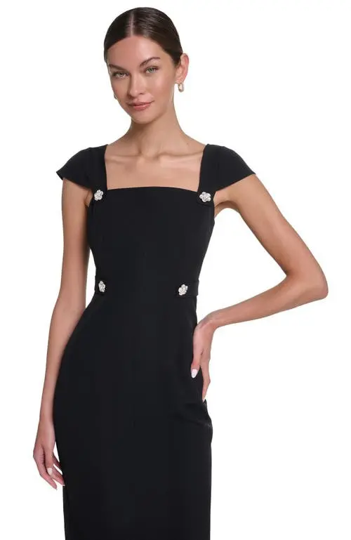 Halston Cap Sleeve Square Neck Midi Dress - Black