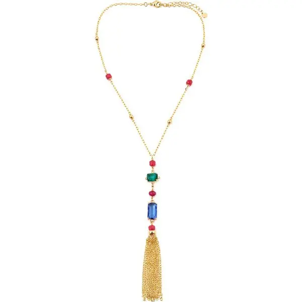 PANACEA Crystal Tassel Y-necklace - Multi