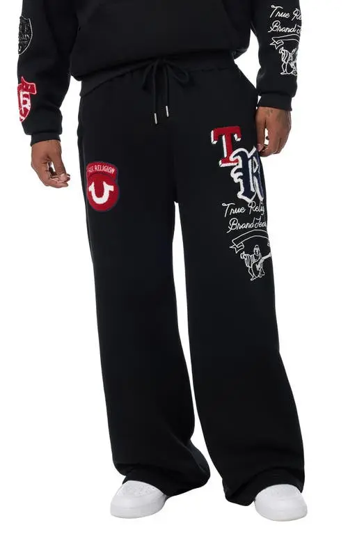 True Religion Logo Patch Baggy Sweatpants - Jet Black