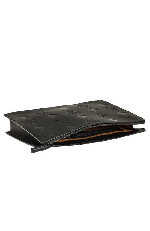 Mcm Maxi Aren Embossed Leather Wristlet Pouch