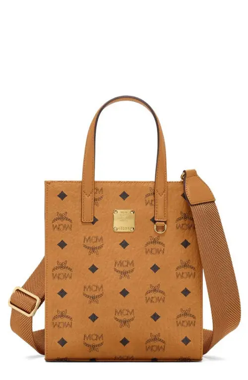 Mcm Visetos Coated Canvas Mini Tote - Cognac