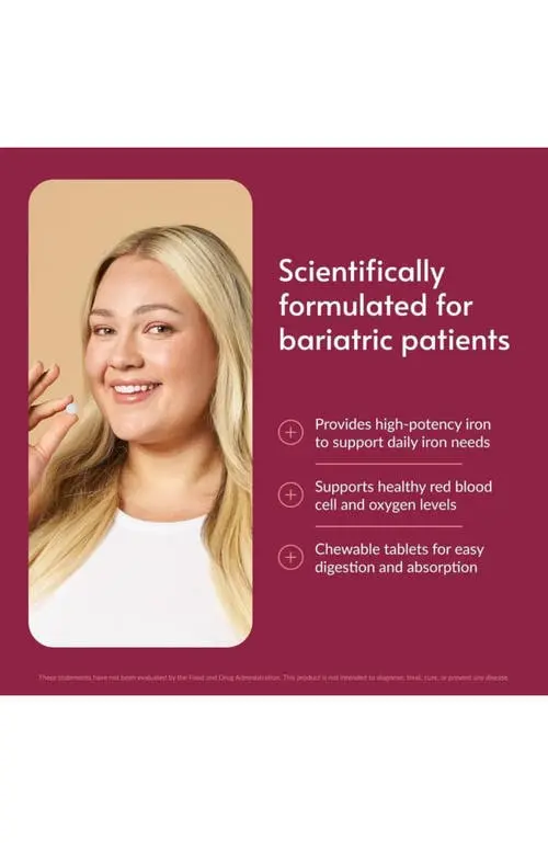 BARIATRIC ADVANTAGE Chewable Iron 60 Mg With Vitamin C Supplement Lemon Lime 90 Count