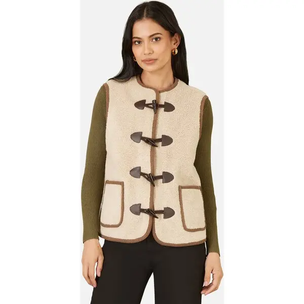 YUMI Faux Leather Button Detail Gilet - Cream