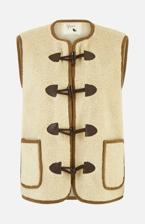 YUMI Faux Leather Button Detail Gilet