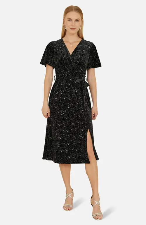 YUMI Velvet Sparkle Wrap Midi Dress
